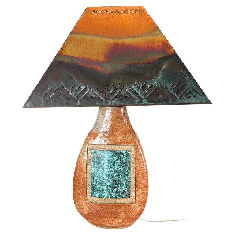 2014 New Mexico Art Pottery W. Kohler Co Table Lamp and Shade Patinated ...