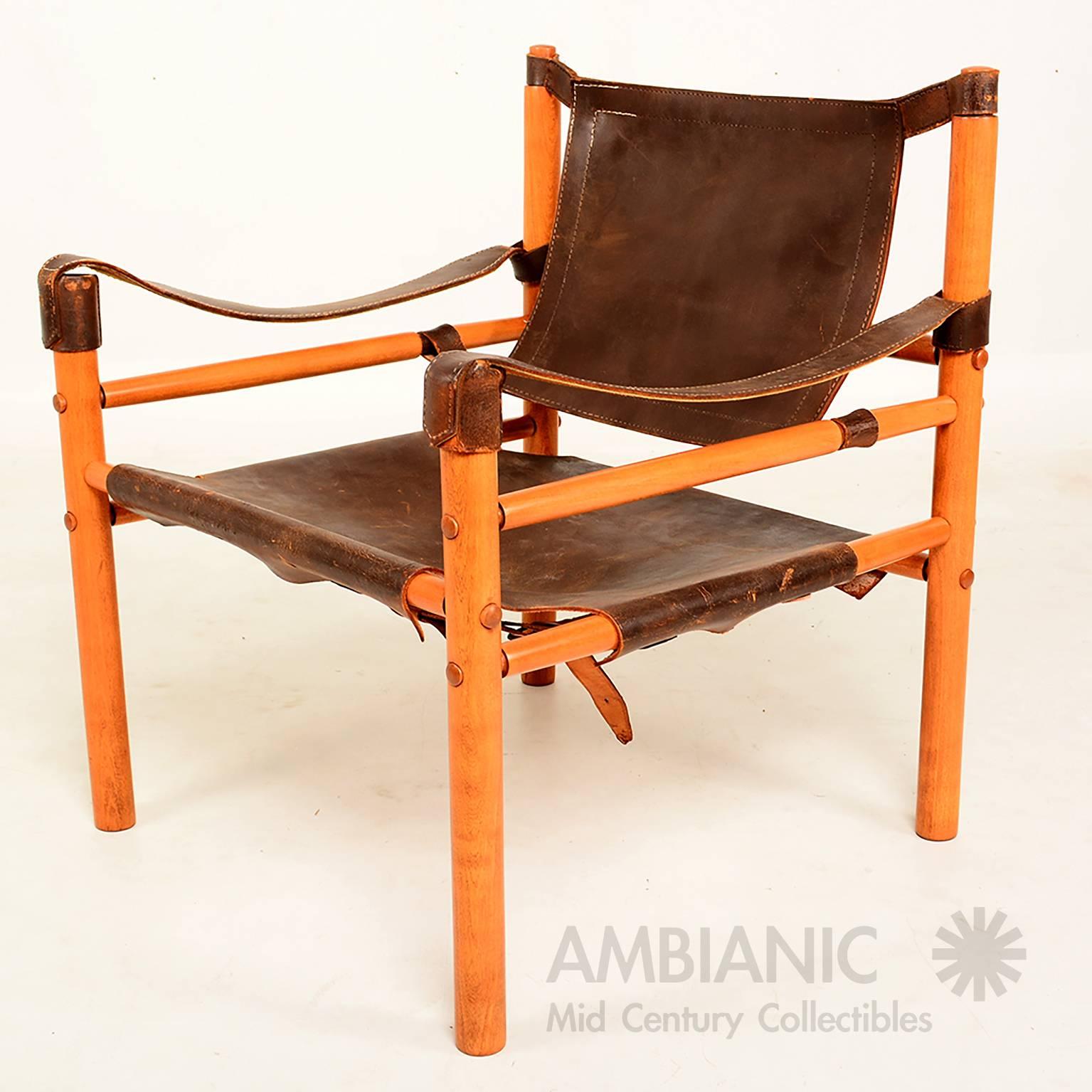 Mid Century Modern Pair of Safari Chairs Leather and Wood at 1stDibs ...