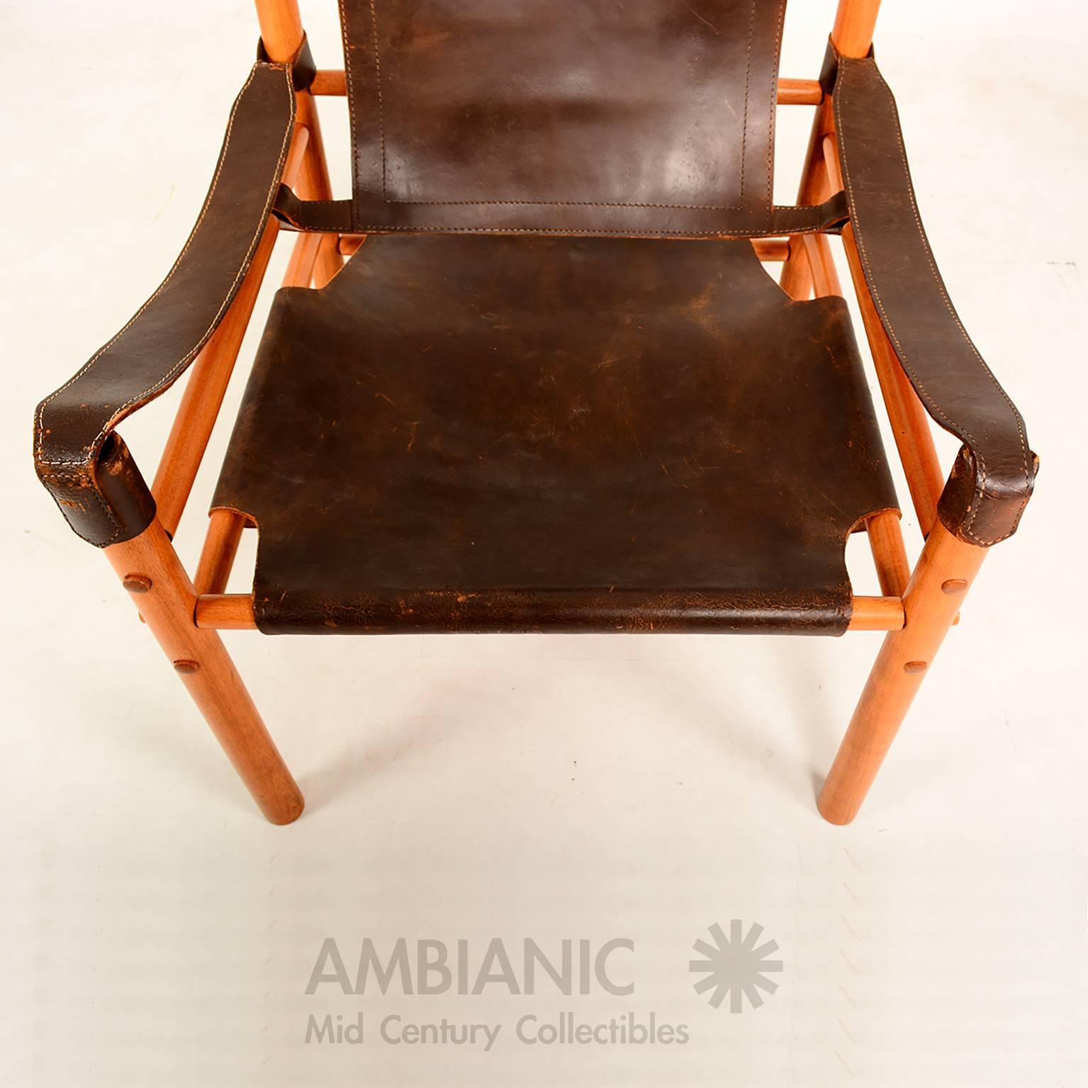 Mid Century Modern Pair of Safari Chairs Leather and Wood at 1stDibs ...