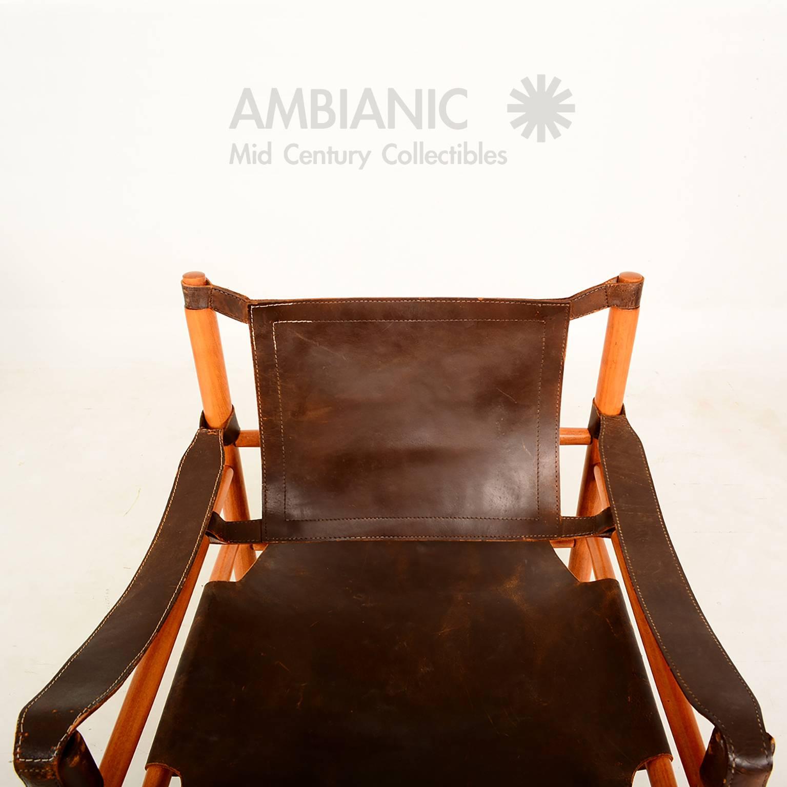 Mid Century Modern Pair of Safari Chairs Leather and Wood at 1stDibs ...