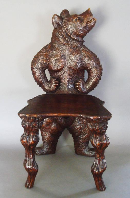 19th Century Black Forest Carved Bear Hall Chair For Sale at 1stDibs