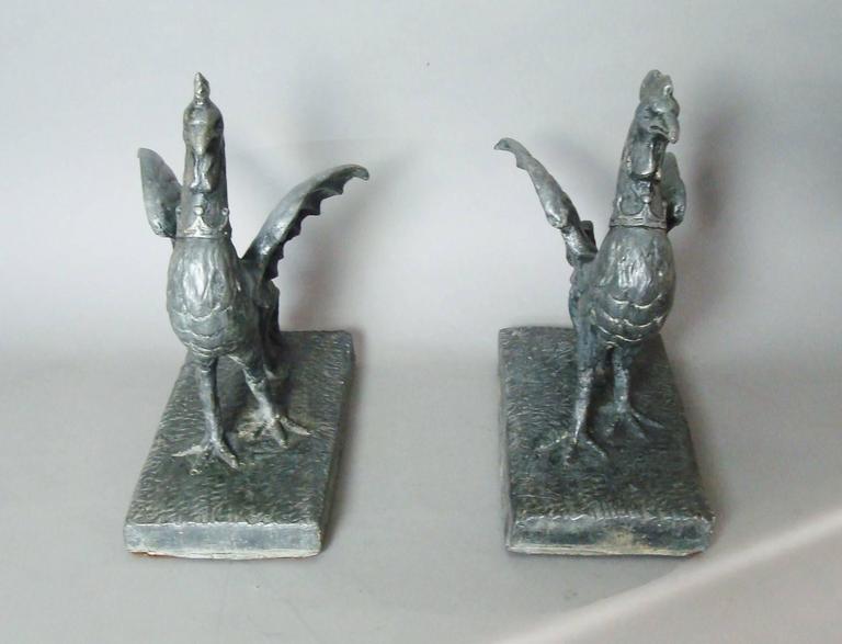 18th Century Pair of Lead Cockertrice, Heraldic Cockerels at 1stDibs