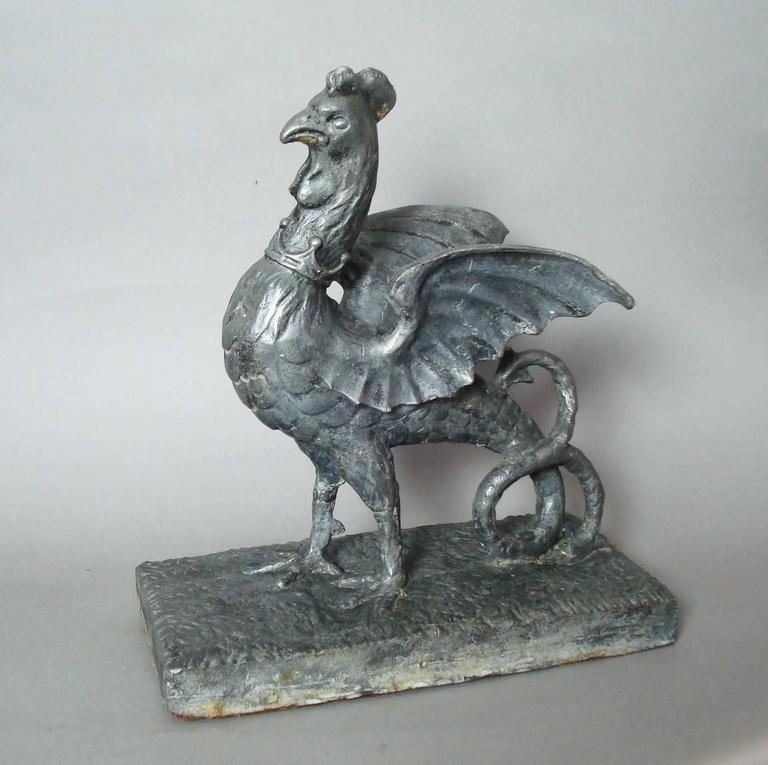 18th Century Pair of Lead Cockertrice, Heraldic Cockerels at 1stDibs