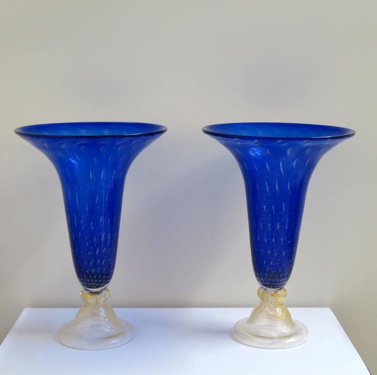 Exquisite Pair of Large Royal Blue Murano Glass Vases For Sale at ...