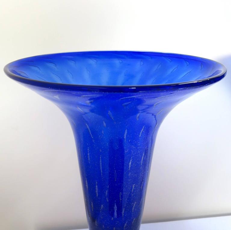 Exquisite Pair of Large Royal Blue Murano Glass Vases For Sale at ...