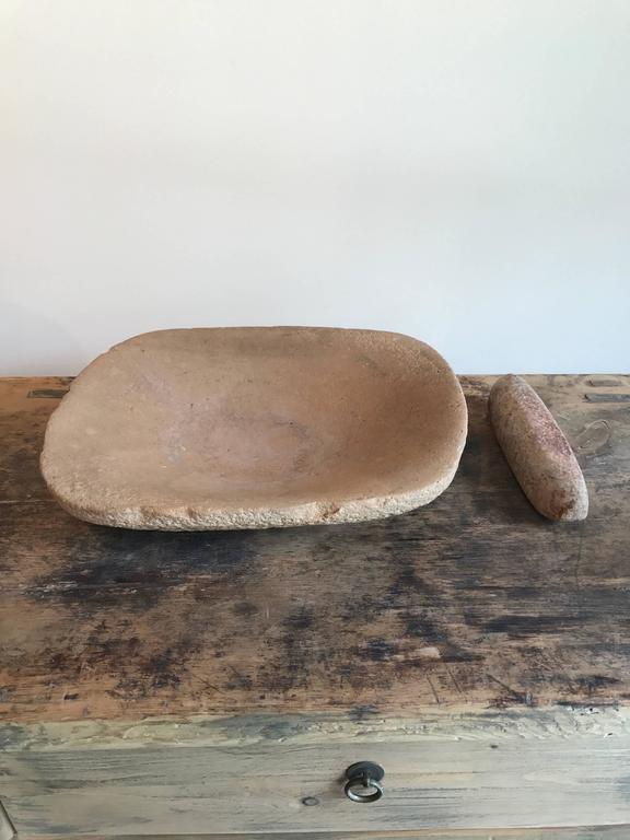Native American Grinding Stone Bowl and Pestle at 1stDibs