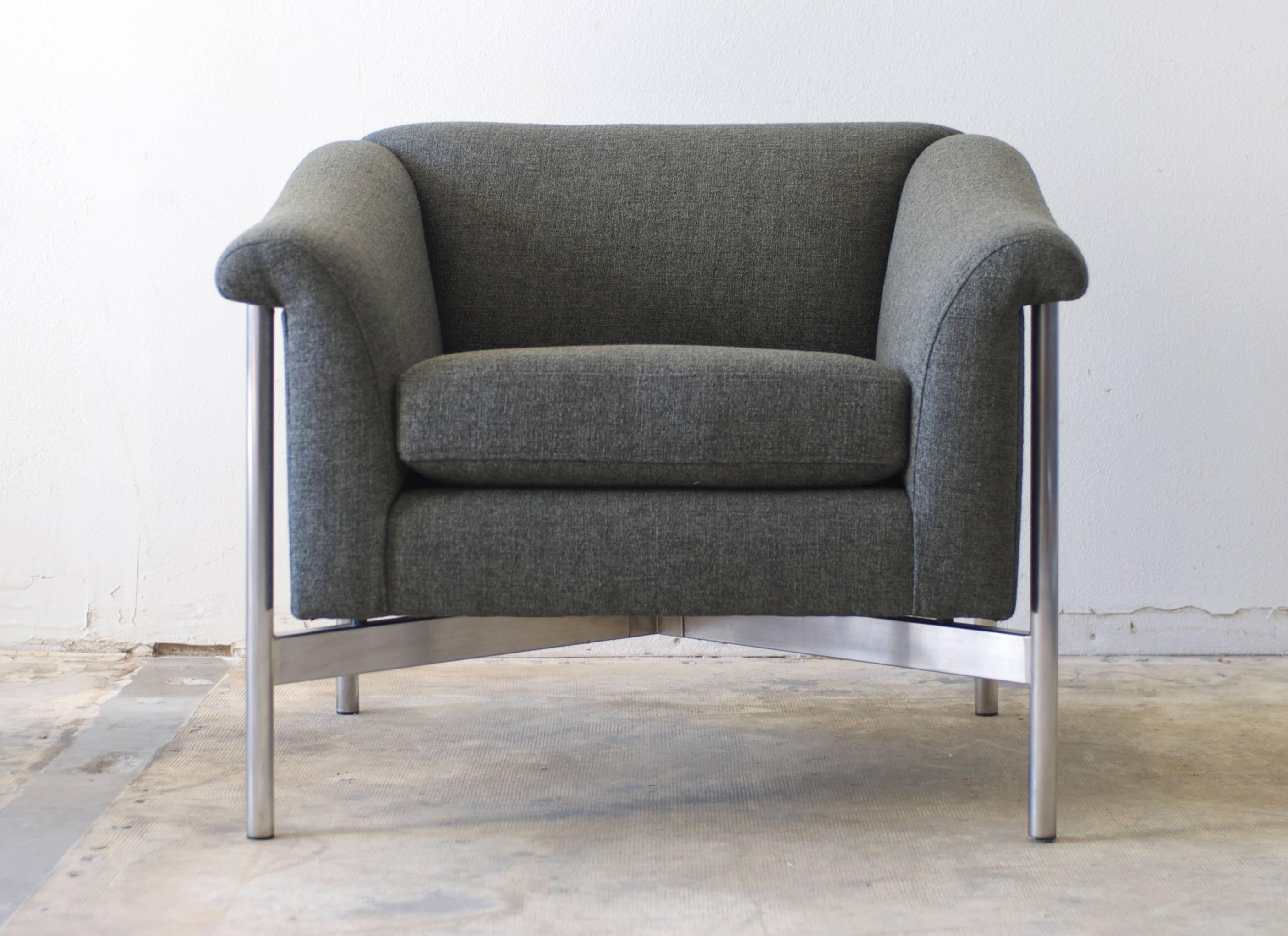 Pair of Grey Stainless Steel X-Base Lounge Chairs at 1stDibs