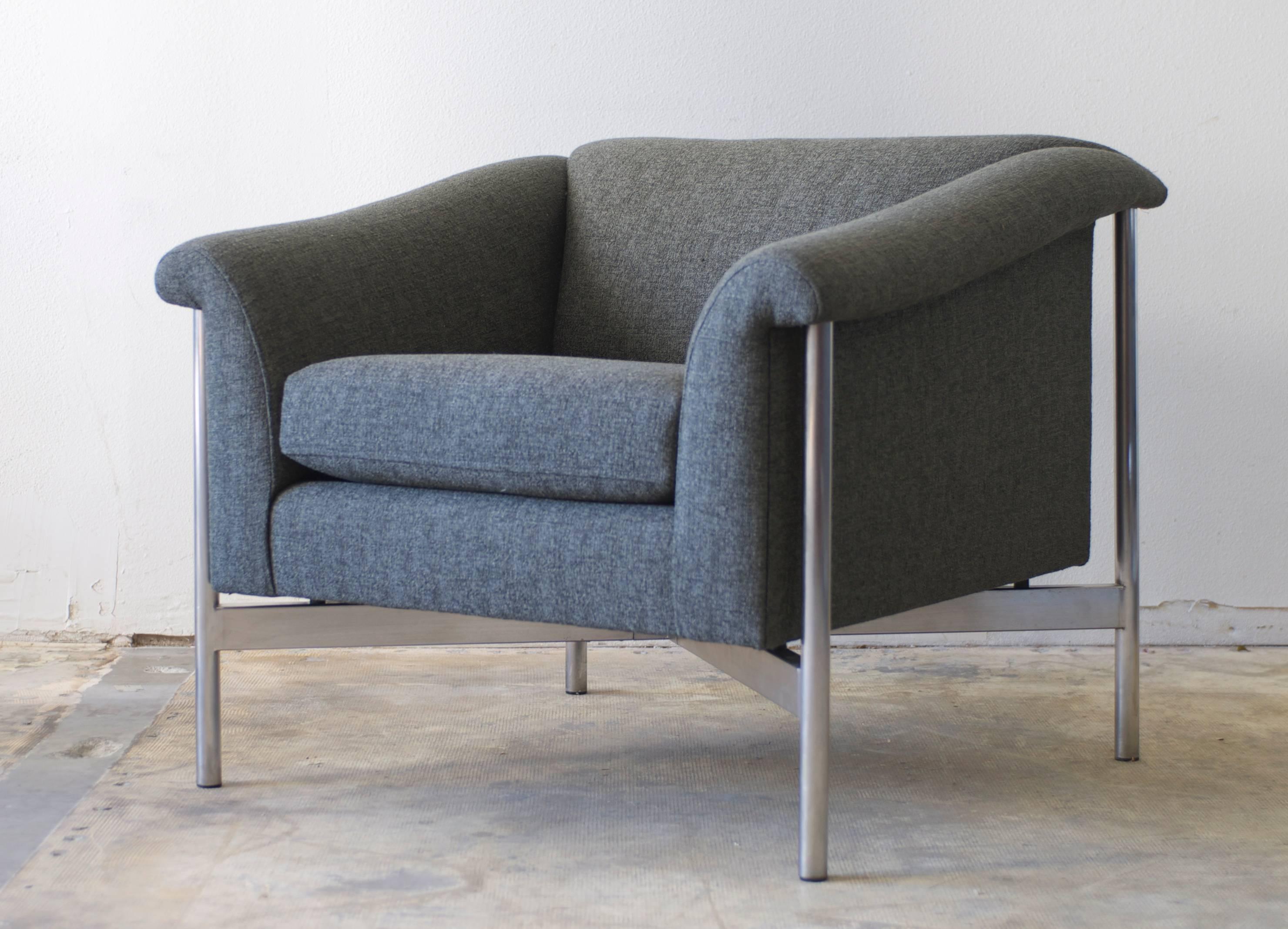 Pair of Grey Stainless Steel X-Base Lounge Chairs at 1stDibs