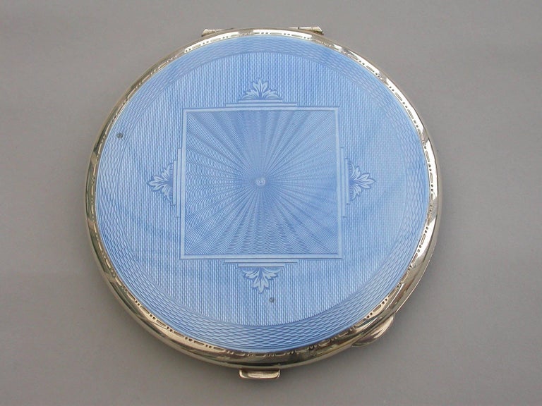 Large Mid-20th Century Silver and Sky Blue Guilloche Enamel Art Deco ...