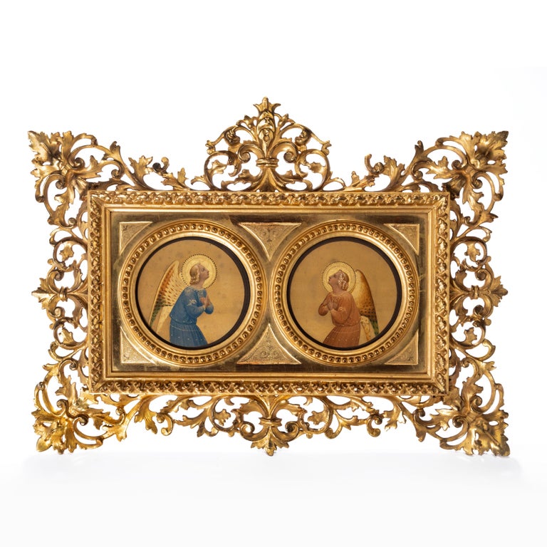 Italian Panel of Two Angels in an Ornate Giltwood Frame For Sale at 1stDibs