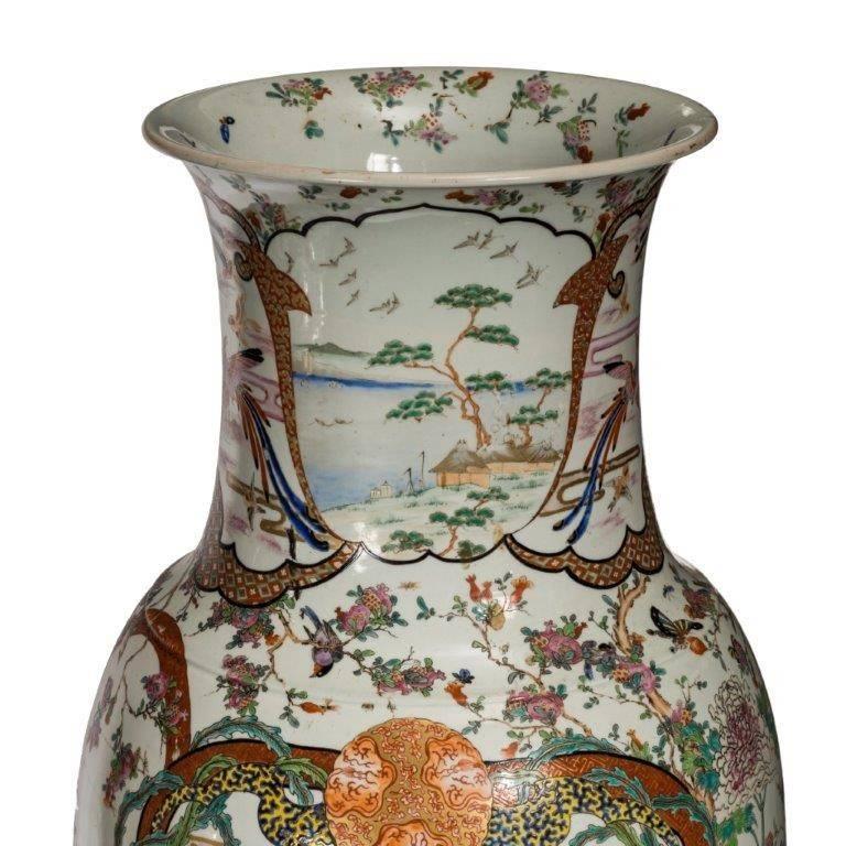 Pair of Fukagawa Polychrome Porcelain Vases For Sale at 1stDibs