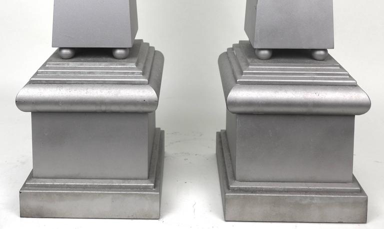 Sleek Pair Modern Minimalist Articulated Silver Obelisks- Large 2 ft ...