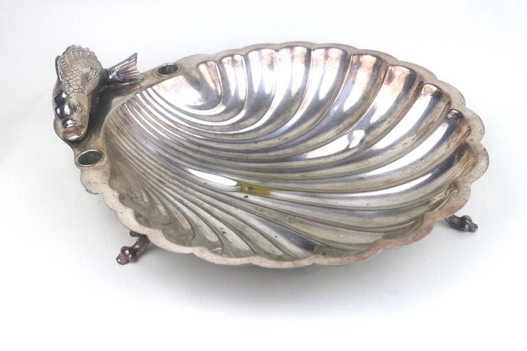 Large Engraved Fish Mounted Silverplate Scalloped Bowl in the ...