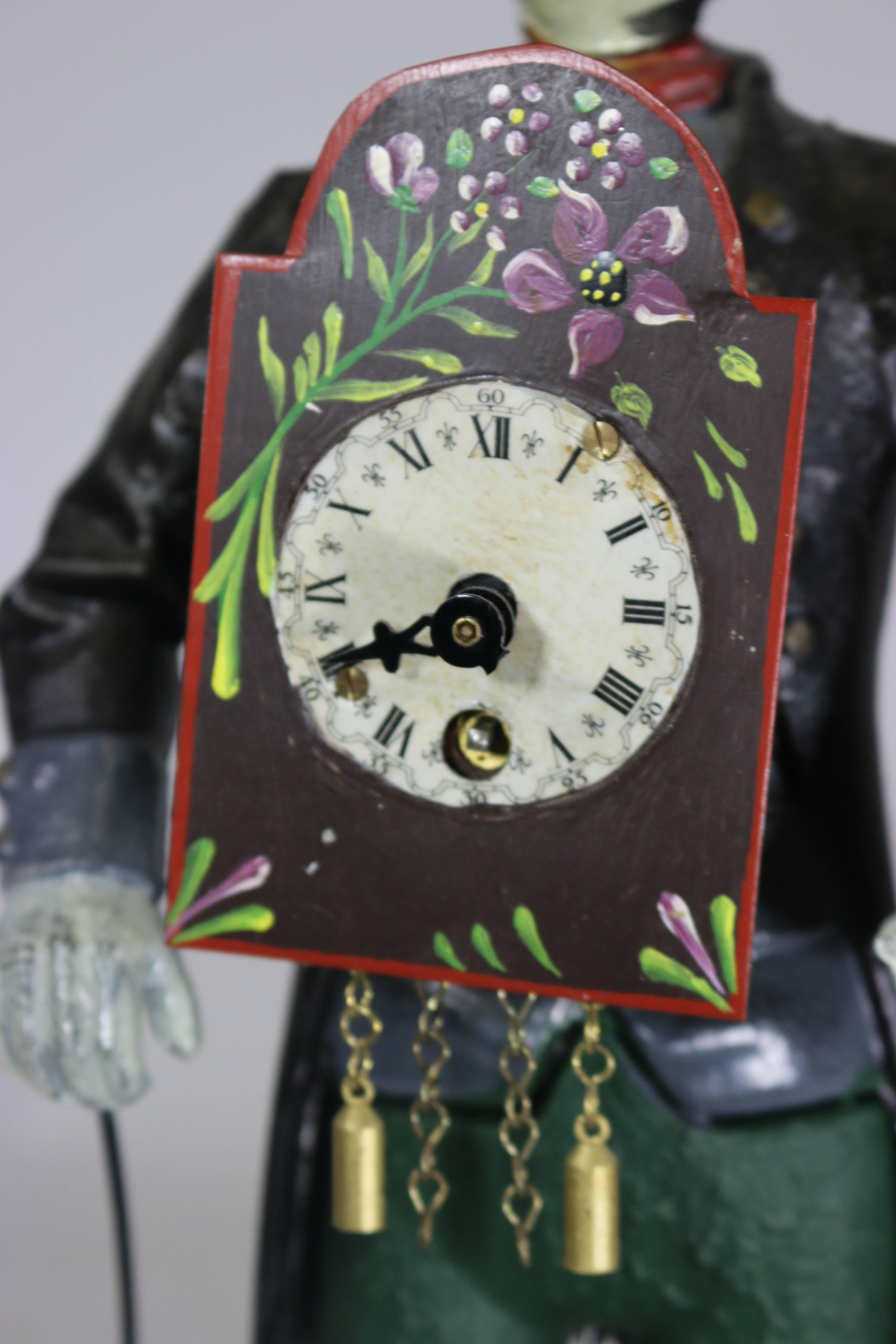 Vintage Figural Cast Iron Key Wind Clock Statue-Colonial Period Style ...