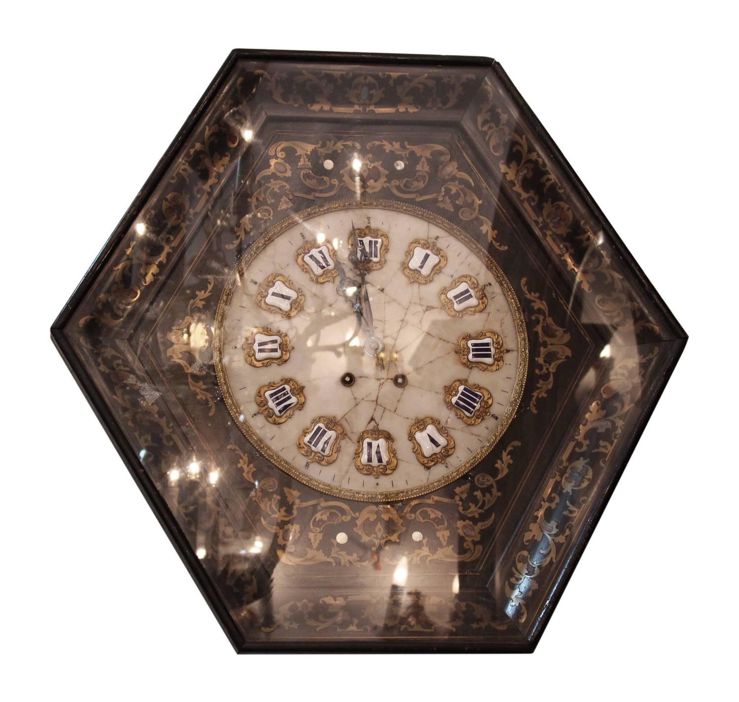 1920s Chinoiserie Style Wall Clock with Detailed Marble Face and Enamel ...