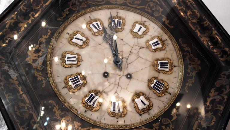 1920s Chinoiserie Style Wall Clock with Detailed Marble Face and Enamel ...