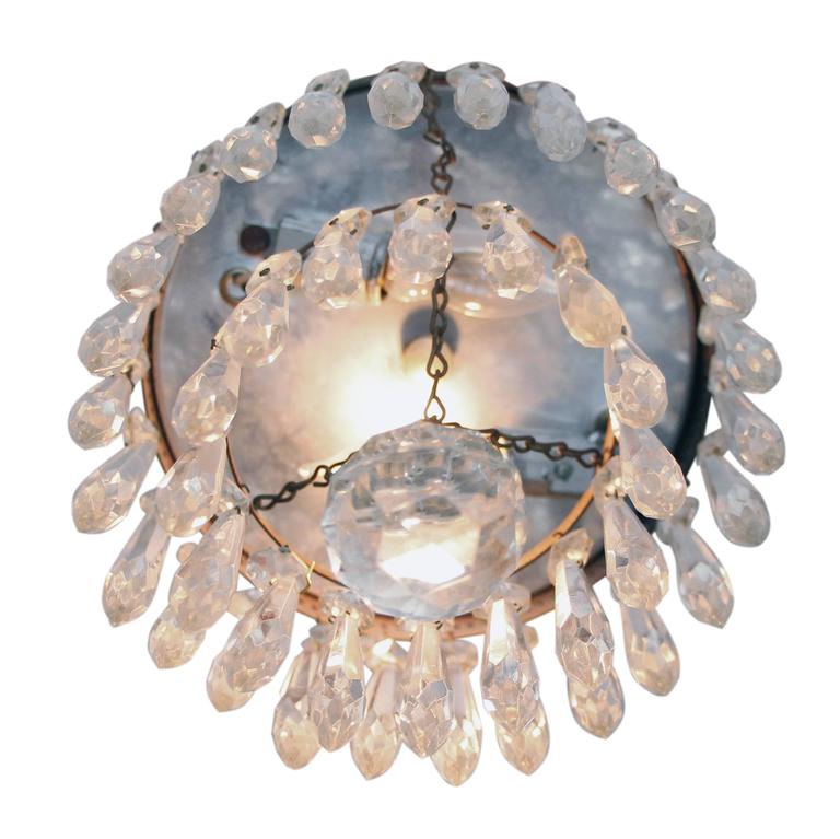 1920s Petite Crystal Flush Mount Fixture with Original Brass Rim For ...