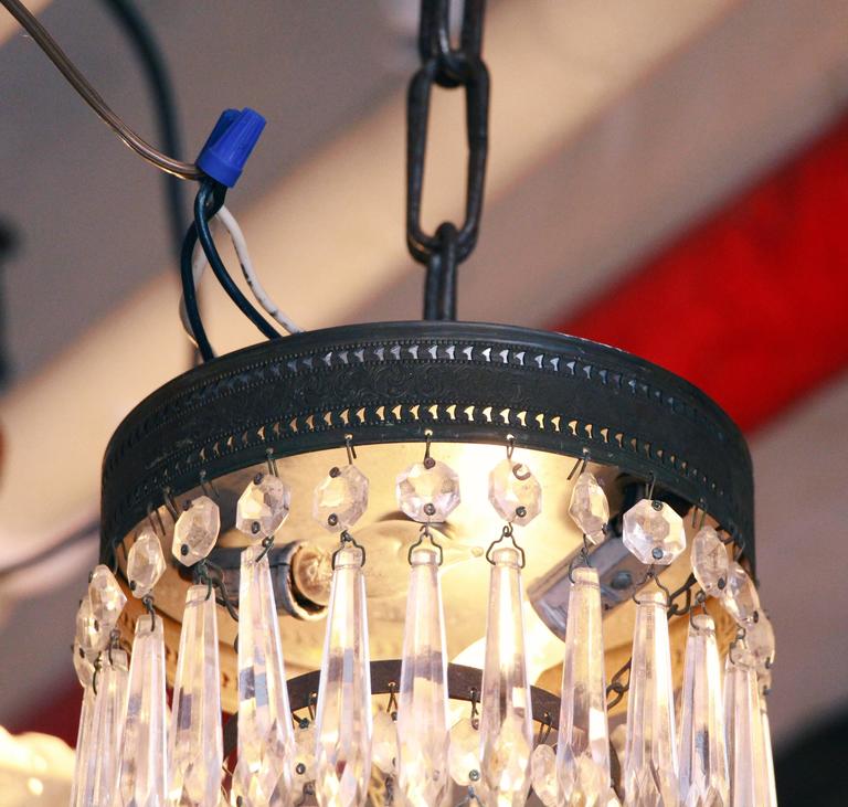 1920s Petite Crystal Flush Mount Fixture with Original Brass Rim For ...