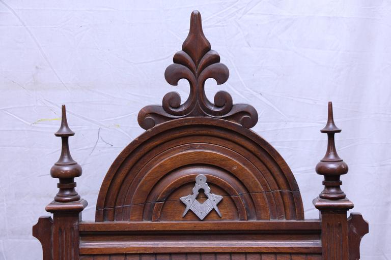 Set of Three Ornate Black Leather and Wood Masonic Chairs and Studded ...