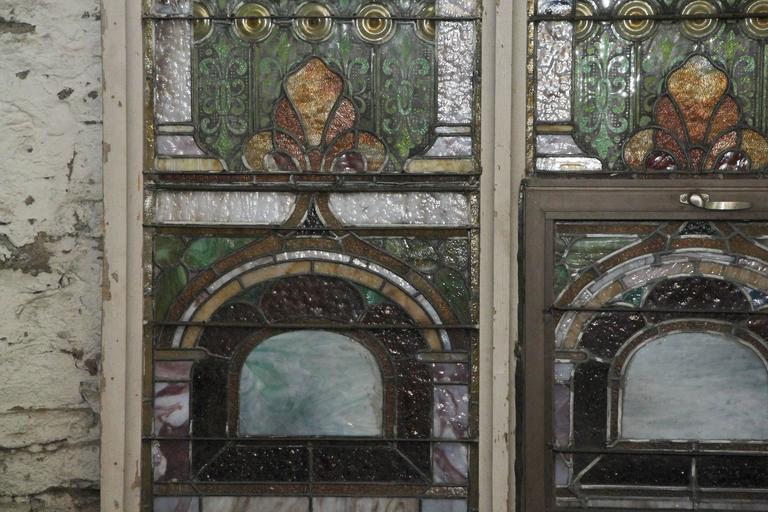 1860s Large Arched Gothic Colored Stained Glass Window from a Wisconsin ...