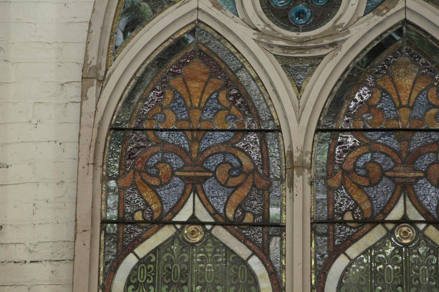 1860s Large Arched Gothic Colored Stained Glass Window from a Wisconsin ...