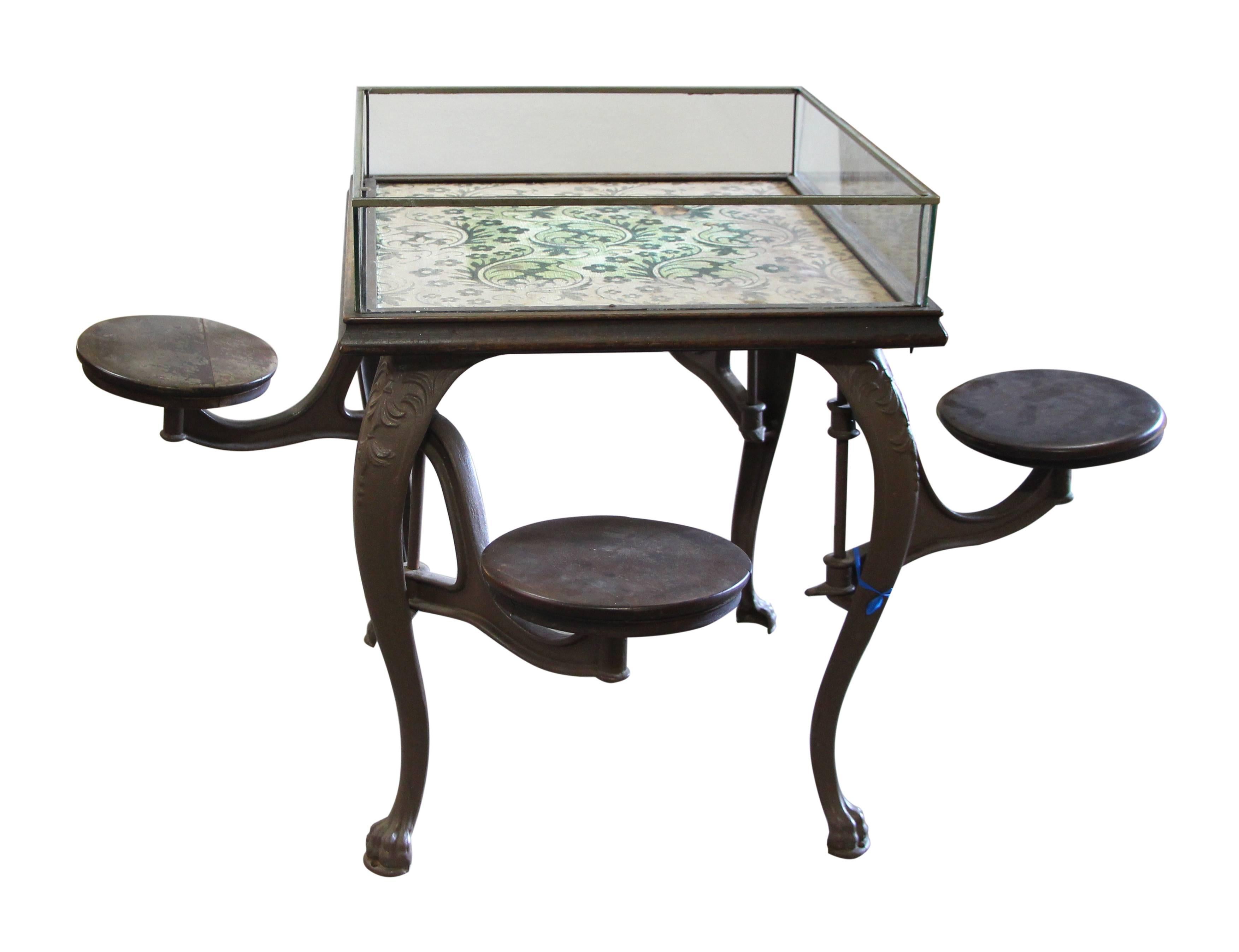 1880s Antique Soda Fountain Glass Display Case Table with Cast Iron ...