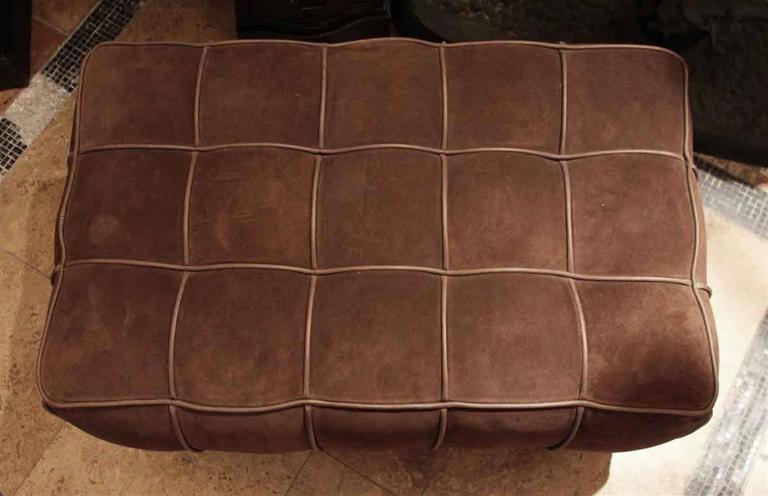 1990s Warm Brown Suede Leather Ottoman with a Wooden Base and a Leather ...