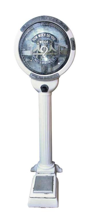 1914, White Enamel Cast Iron Lollipop Penny Scale in Working Condition ...
