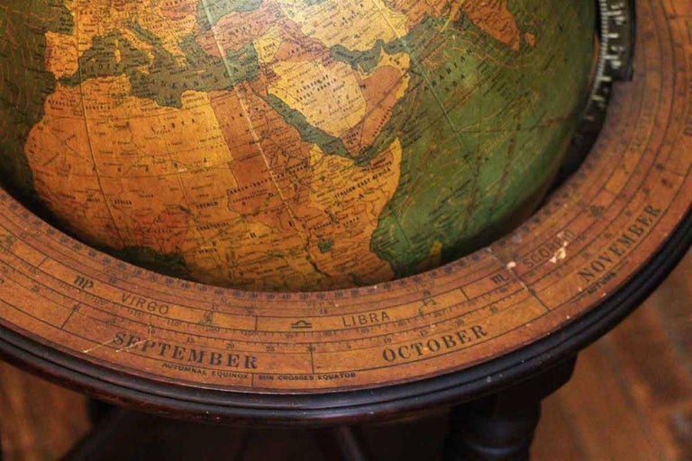 1930s George F. Cram Lighted Standing Glass Library Globe with Mahogany ...