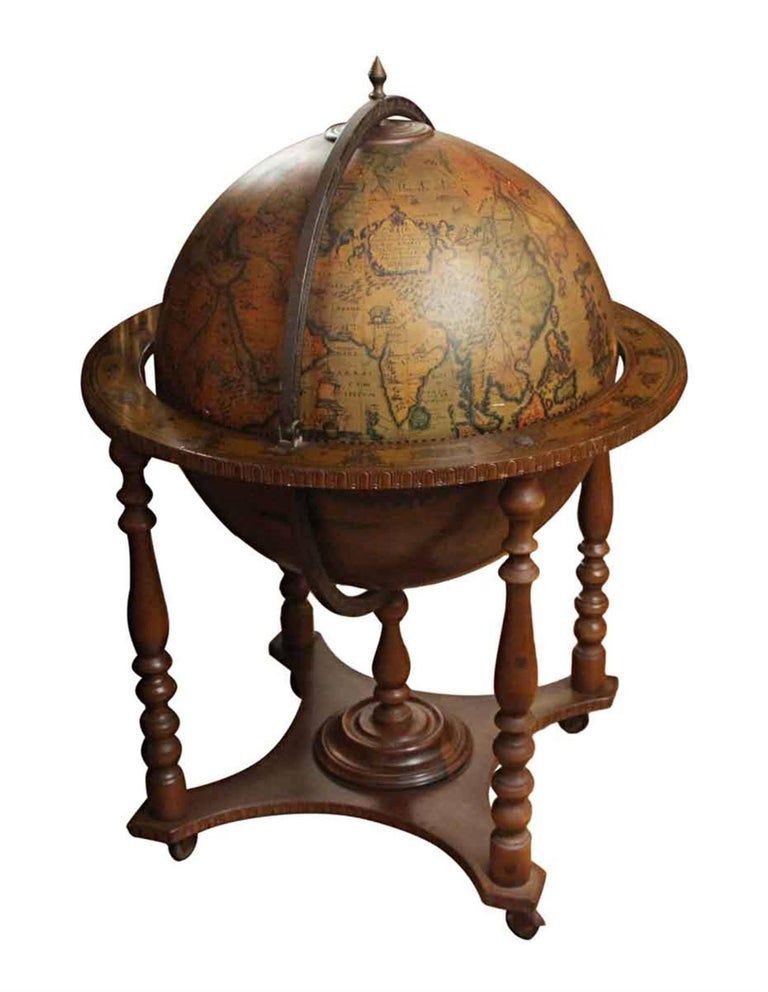 1970s Italian Renaissance Style Standing World Globe Bar with Spacious ...