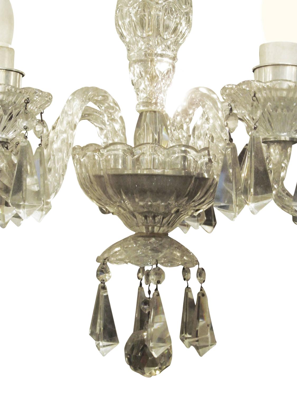 1940s Five-Arm German Lead Crystal Chandelier at 1stdibs