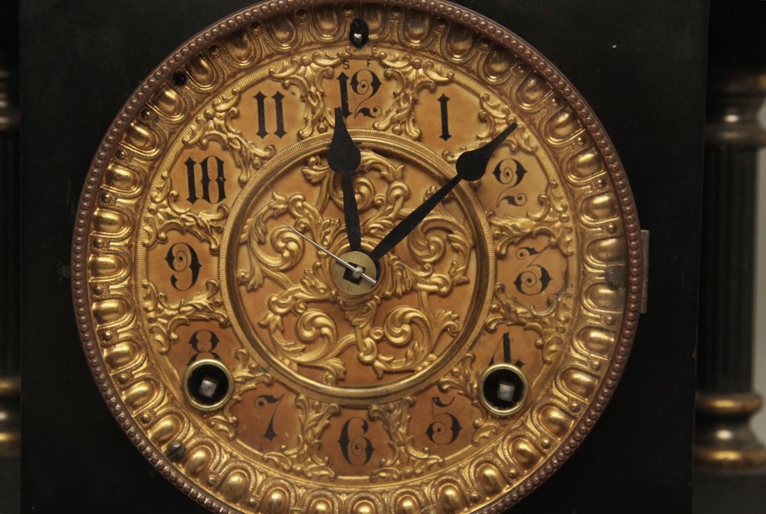 1882 Ansonia Marble Mantel Clock with Brass and Greek Egg and Dart ...