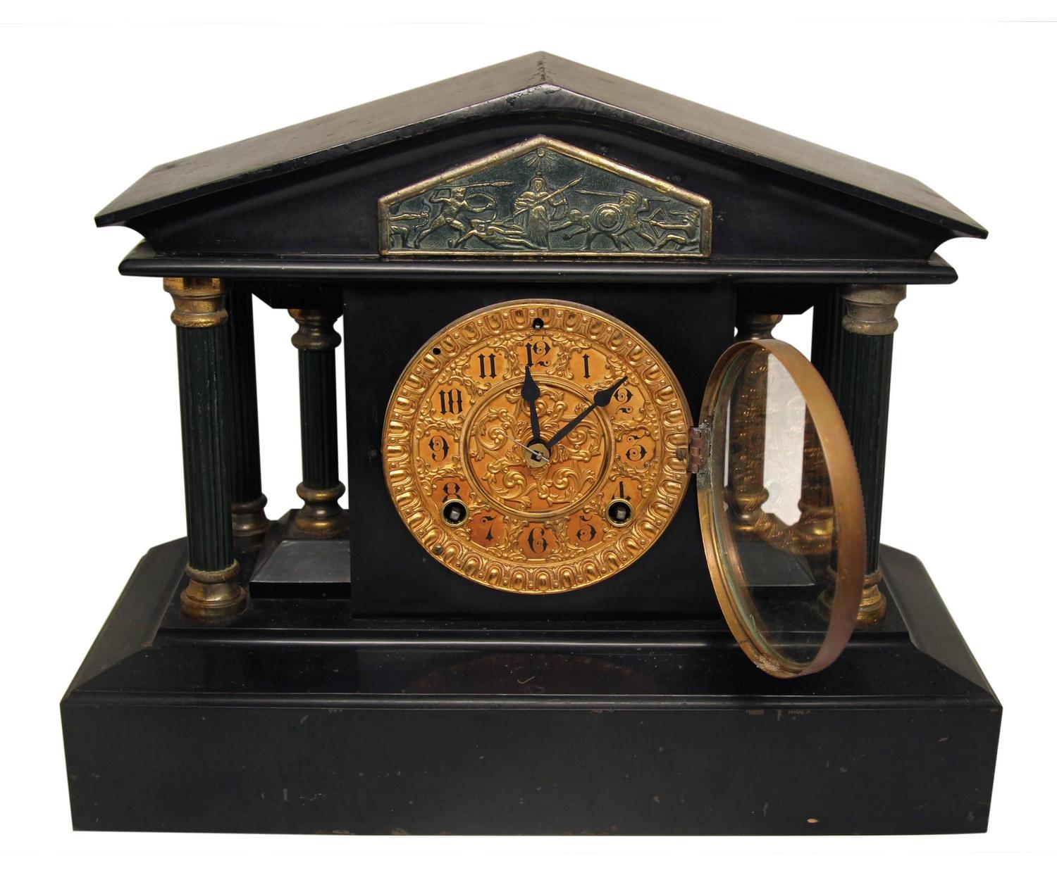 1882 Ansonia Marble Mantel Clock with Brass and Greek Egg and Dart ...