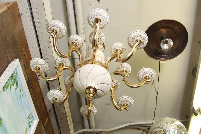 1960s Italian White Porcelain and Brass Sixteen-Light Eight-Arm ...