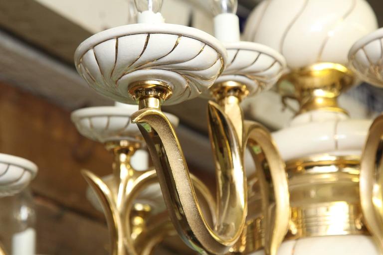 1960s Italian White Porcelain and Brass Sixteen-Light Eight-Arm ...