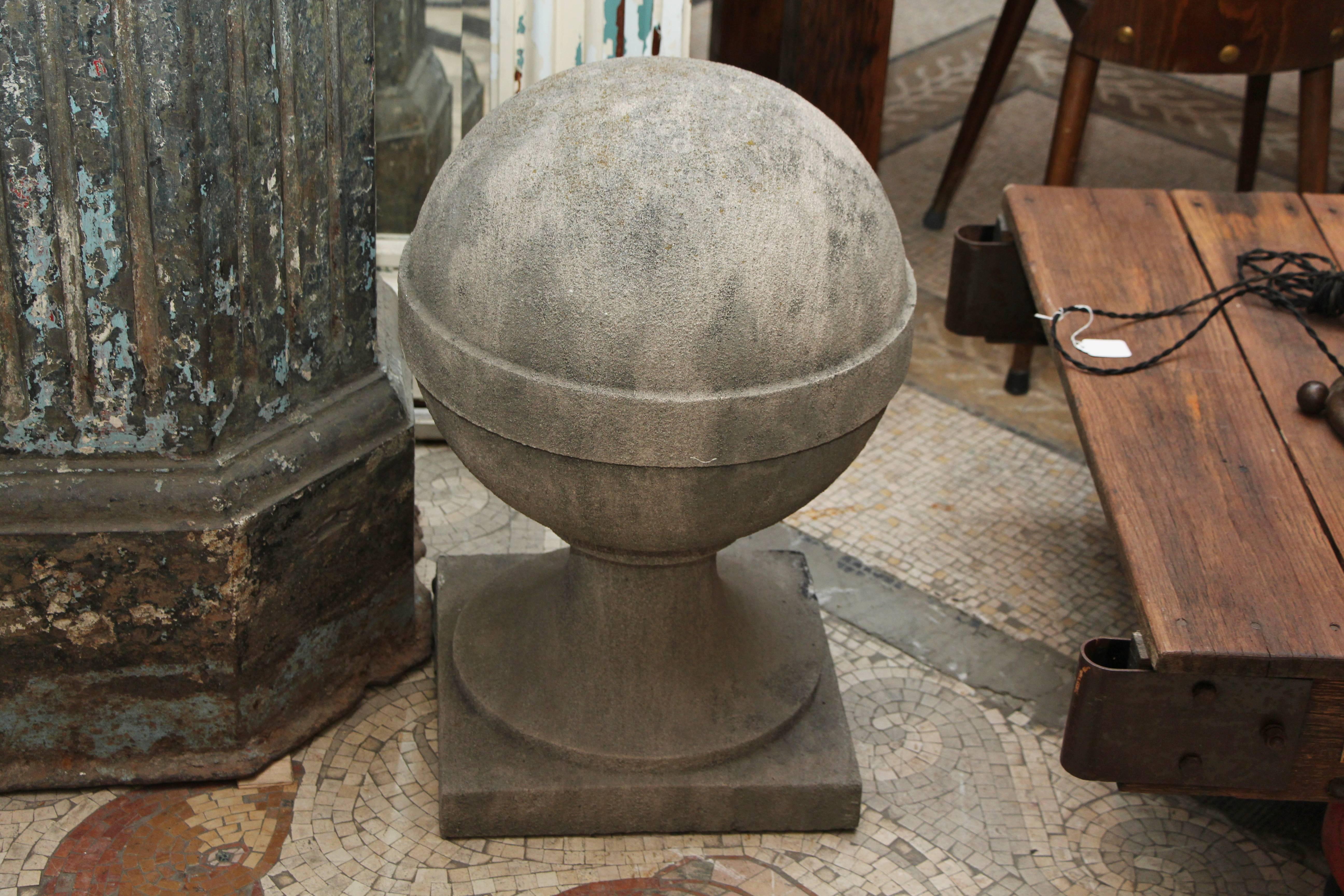 1920s New Jersey Pair of Robust Carved Limestone Sphere Finial Globes ...