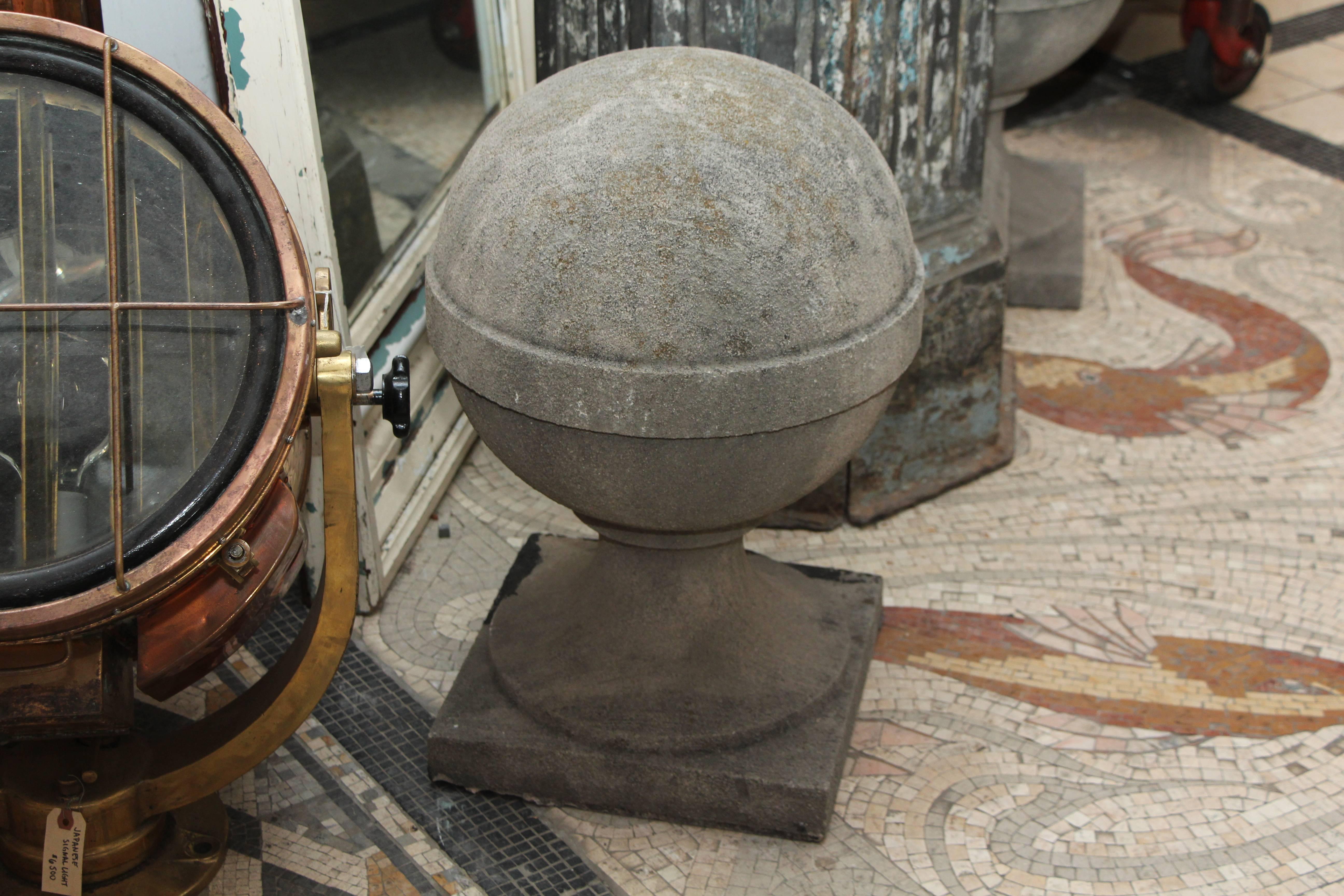 1920s New Jersey Pair of Robust Carved Limestone Sphere Finial Globes ...