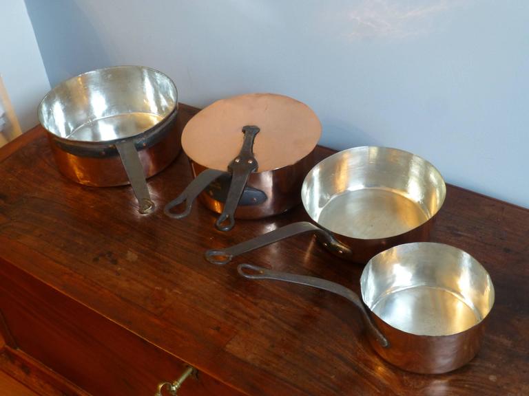 Magnificent Set of Re-Tinned Antique Copper Pans, Copper Pots at 1stDibs