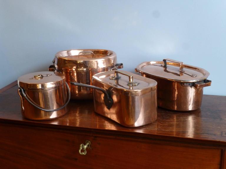 Magnificent French Set of Re-Tinned Copper Pans, Copper Pots at 1stDibs
