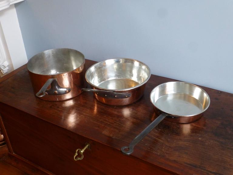 Set of Three Re-Tinned Copper Pots, Copper Pans at 1stDibs