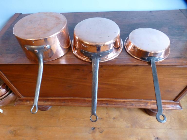Set of Three Re-Tinned Copper Pots, Copper Pans at 1stDibs