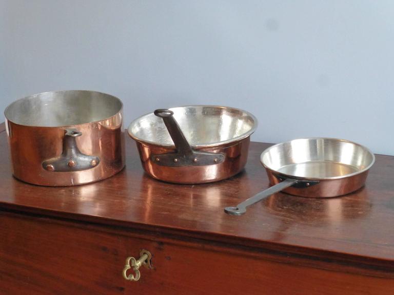 Set of Three Re-Tinned Copper Pots, Copper Pans at 1stDibs