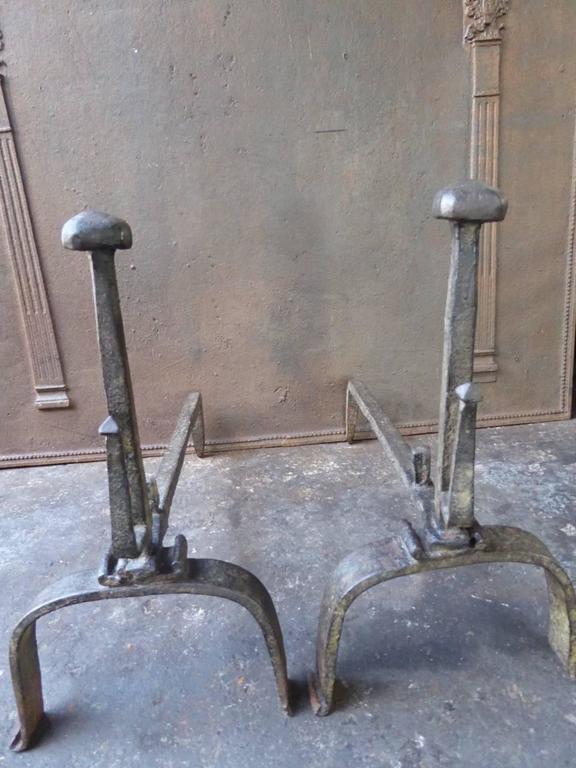 17th-18th Century French Gothic Firedogs, Andirons For Sale at 1stDibs