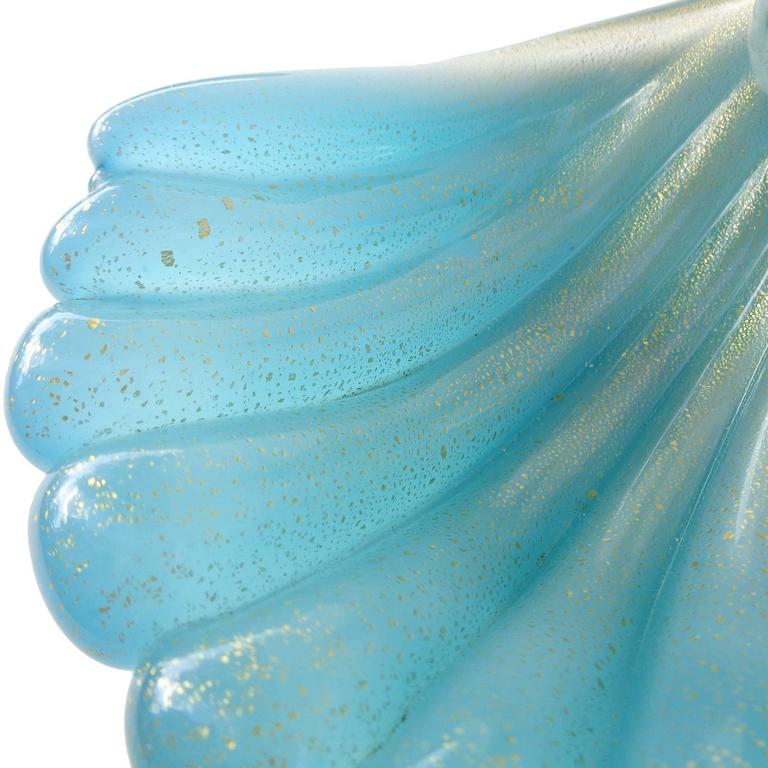 Seguso Murano Opal Blue Gold Flecks Italian Art Glass Seashell Dishes ...