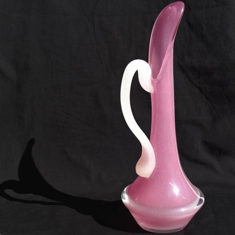 Murano Opalescent Pink and White Handle Italian Art Glass Pitcher Ewer ...