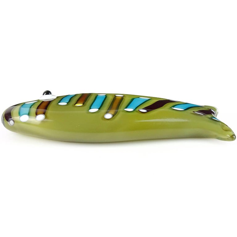 Ken Scott Venini Murano Olive Green Italian Art Glass Fish Paperweight ...