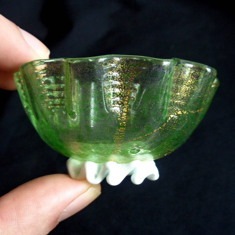Antique Salviati Venetian Green Gold Flecks Italian Art Glass Salt ...