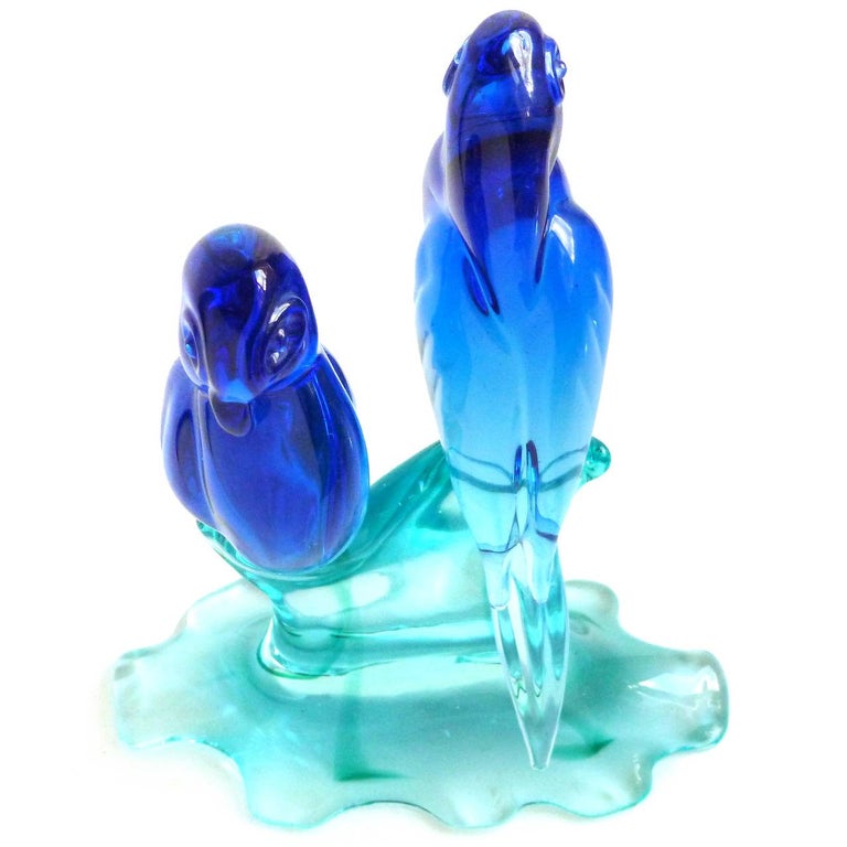 Archimede Seguso Murano Blue Italian Art Glass Double Parrot Bird ...