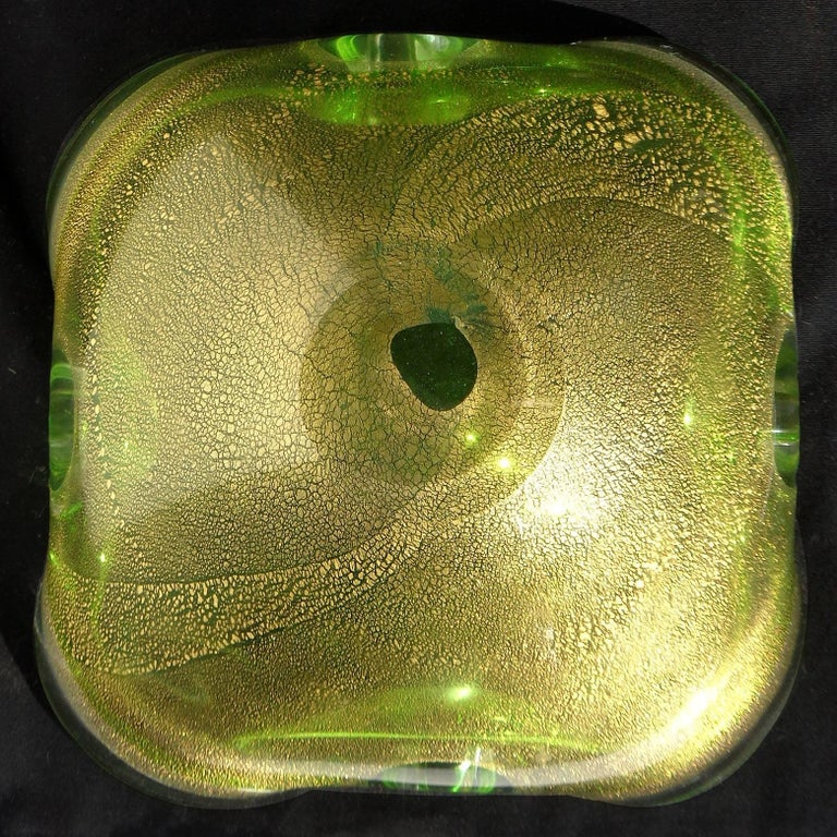 Murano Sommerso Green Gold Flecks Italian Art Glass Decorative Folded ...