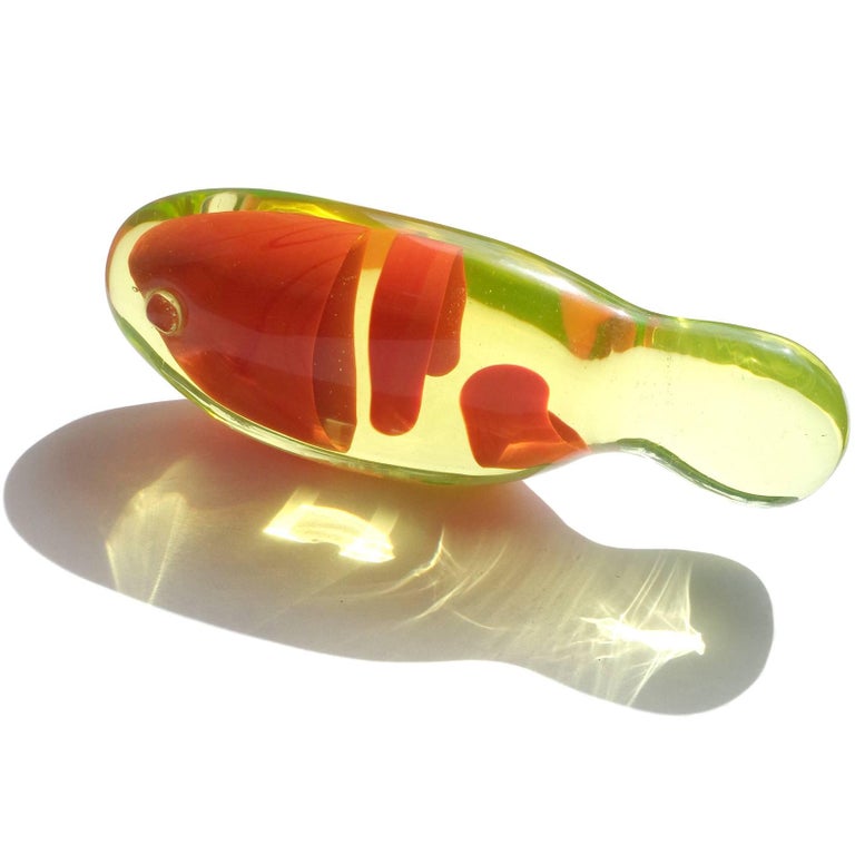 Murano Orange Yellow Italian Art Glass Uranium Art Glass Koi Fish ...